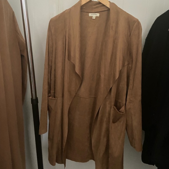 Max Studio | Jackets & Coats | Max Studio Faux Suede Draped Long Jacket ...